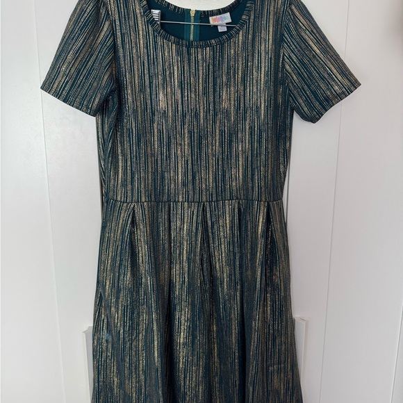 LuLaRoe | Dresses | Lularoe Black And Gold Pleated Fit And Flare Dress ...